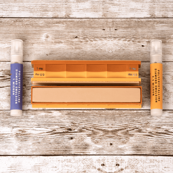 Wicked Edge 1/0.5 Micron Diamond Emulsion and Leather Strops Pack
